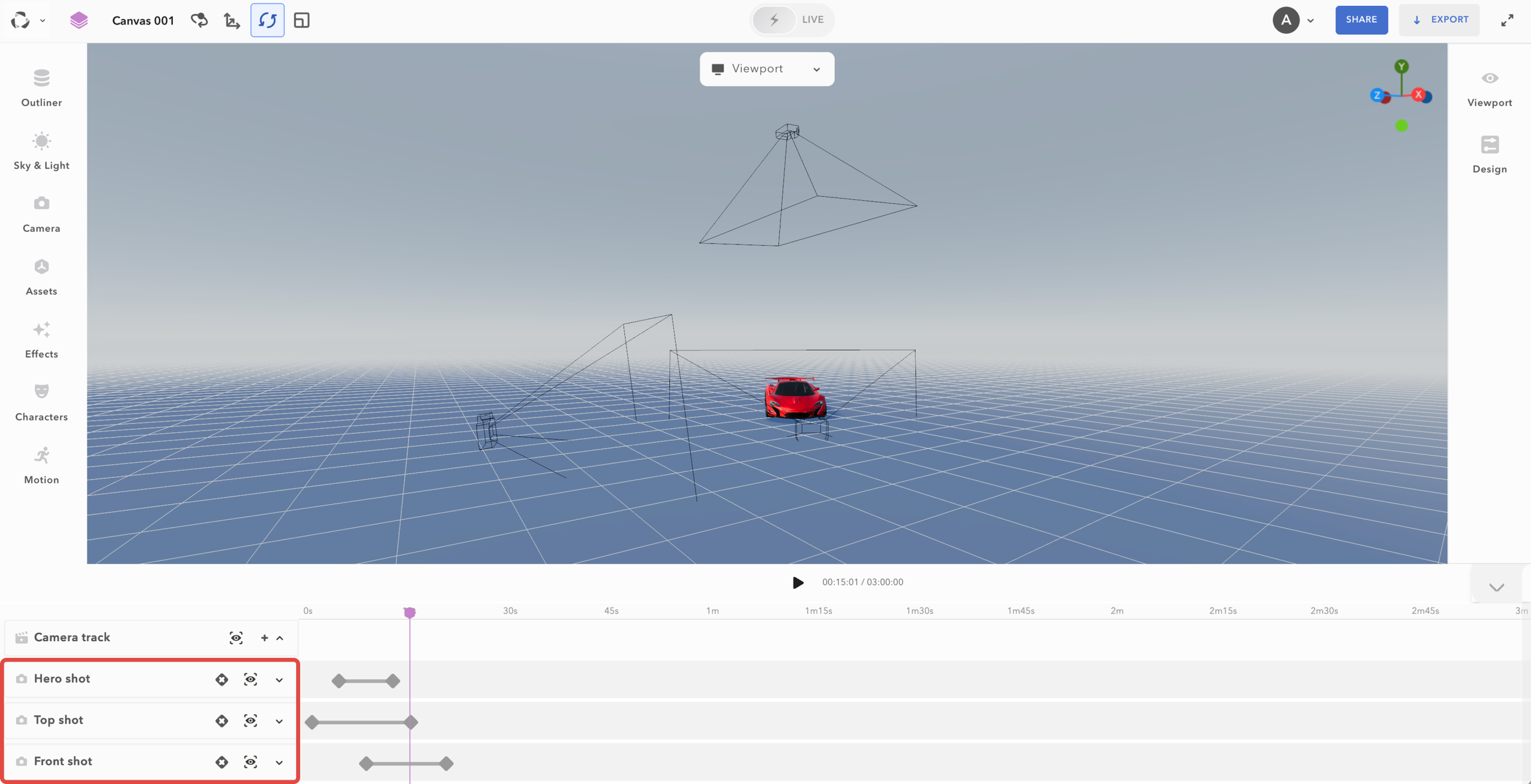 Edit virtual camera sequences in RADiCAL. Cut between shots in your 3D ...