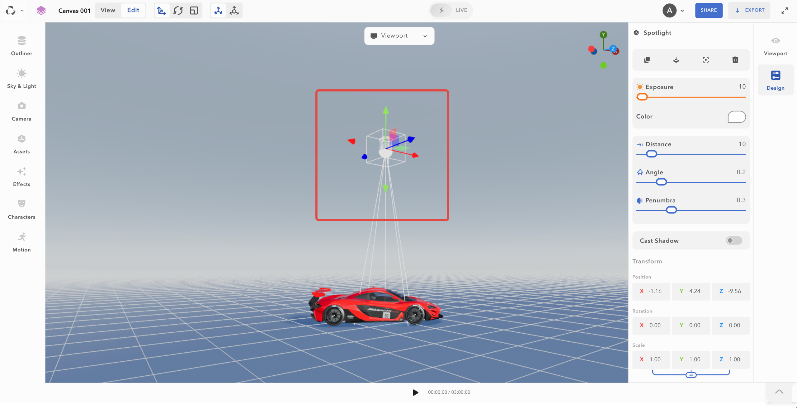 Add dramatic 3D lighting to your animated scenes with spotlights in RADiCAL