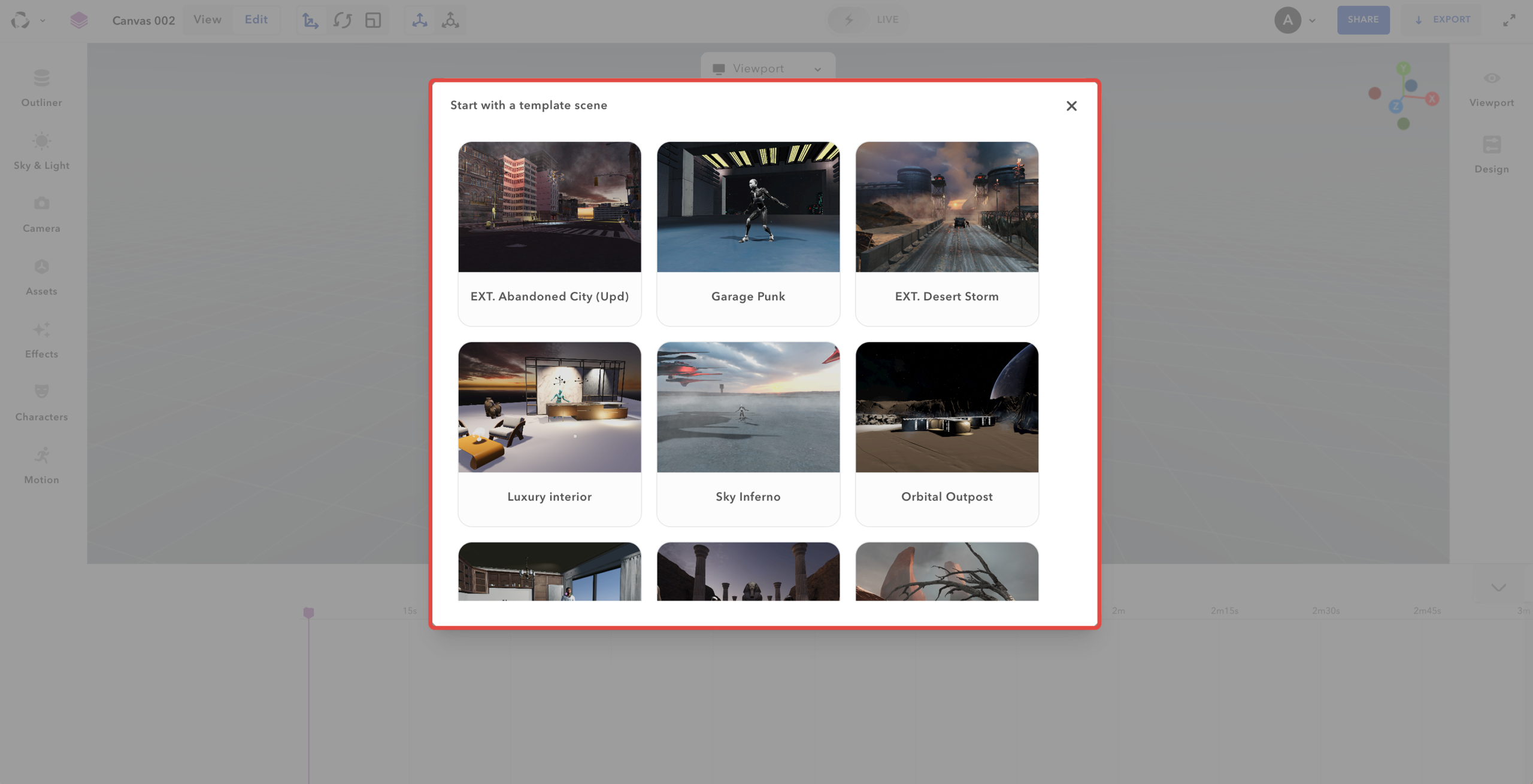 How to open and use templates in RADiCAL for 3D scene building