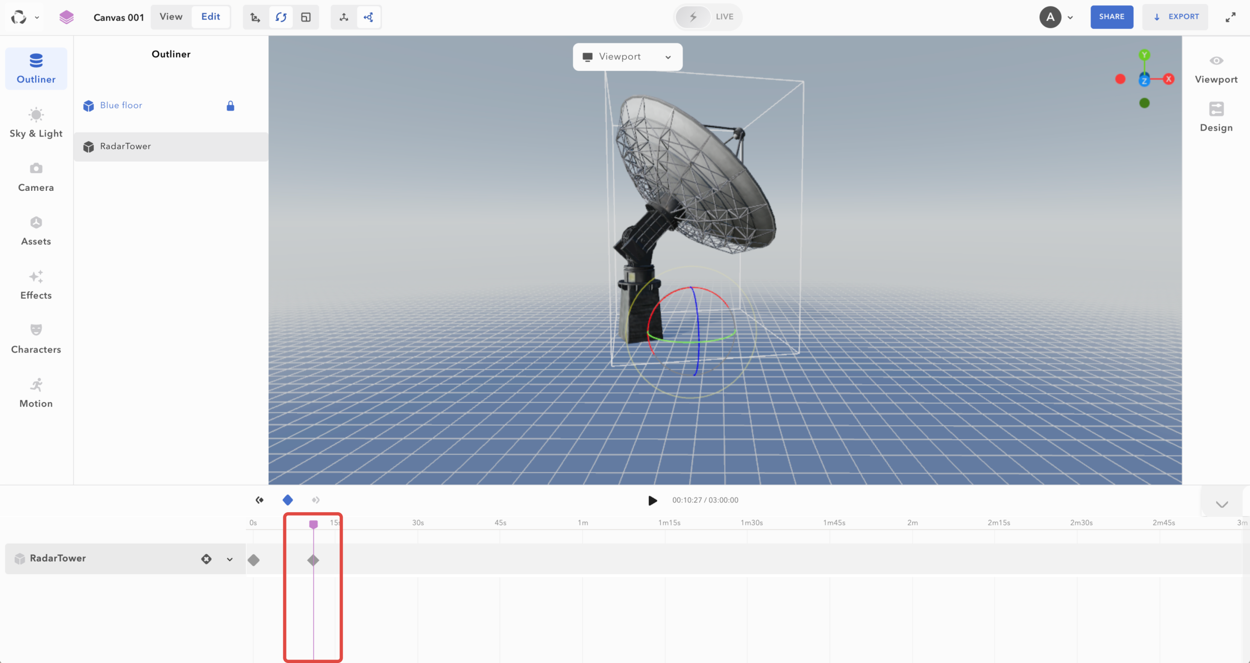 How to animate 3D assets in RADiCAL with keyframes