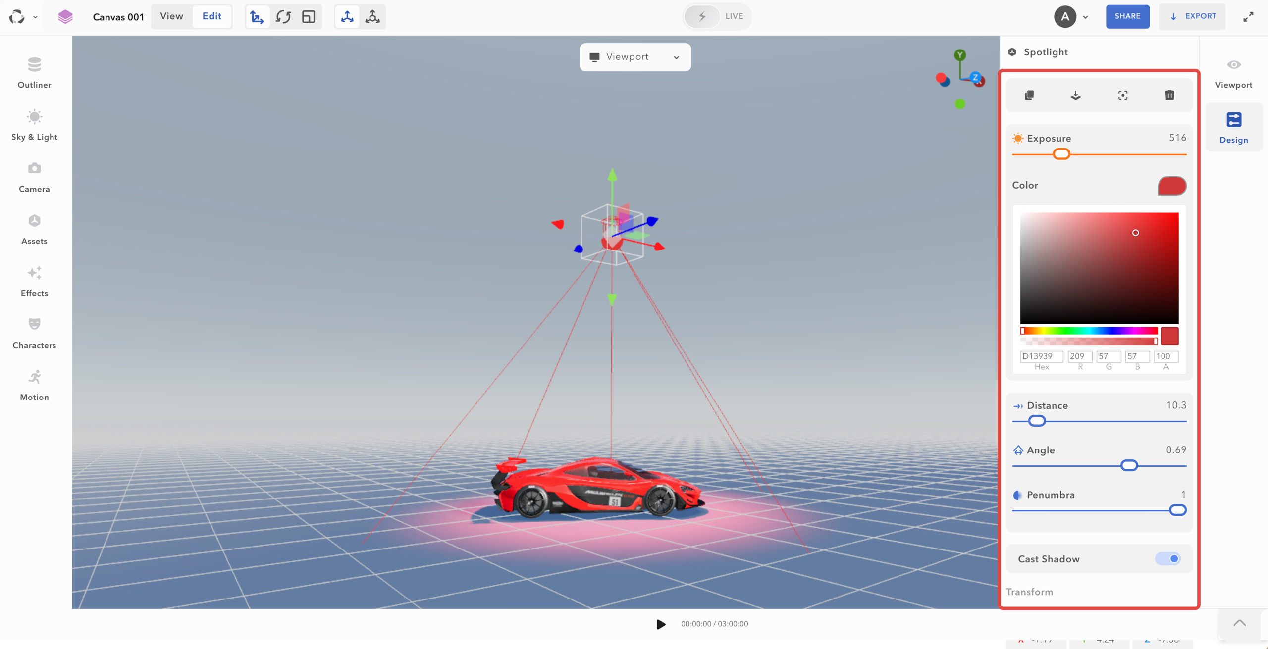 Add dramatic 3D lighting to your animated scenes with spotlights in RADiCAL