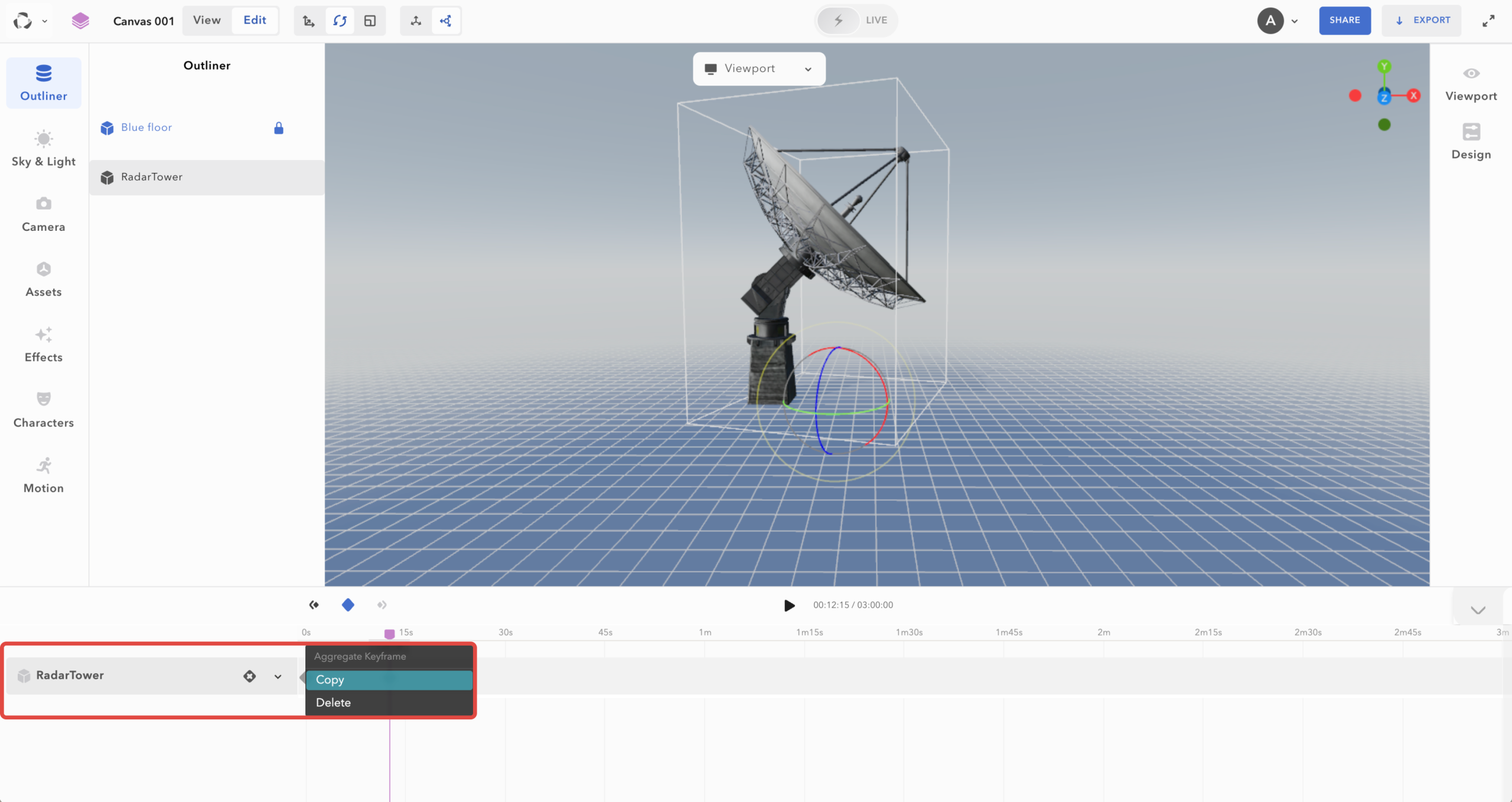 How to animate 3D assets in RADiCAL with keyframes