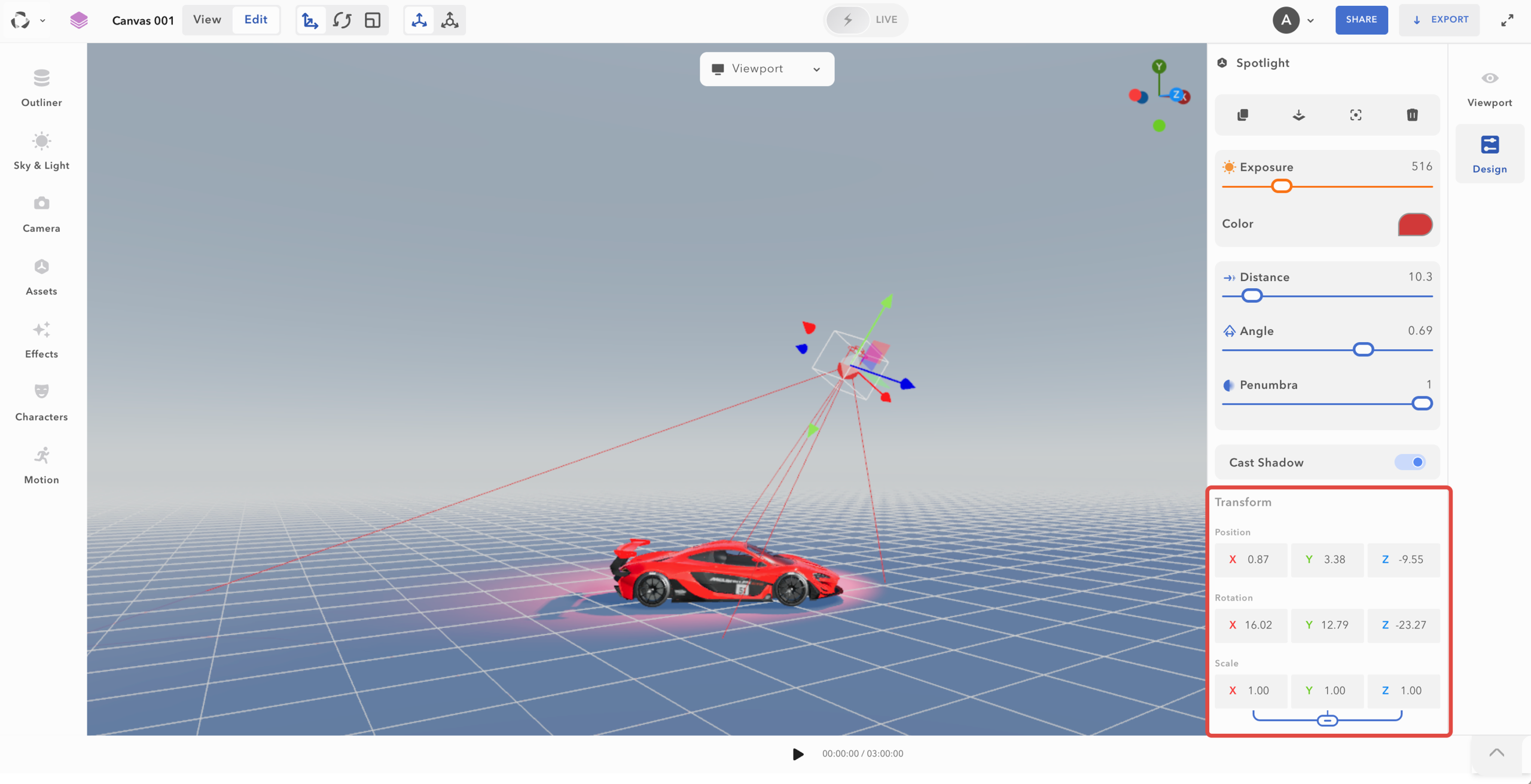 Add dramatic 3D lighting to your animated scenes with spotlights in RADiCAL
